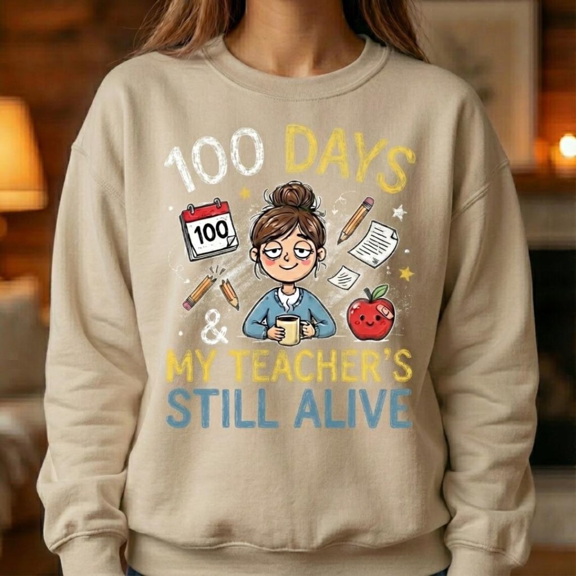 100 Days of School Funny Teacher PNG | My Teacher Survived 100 Days ...