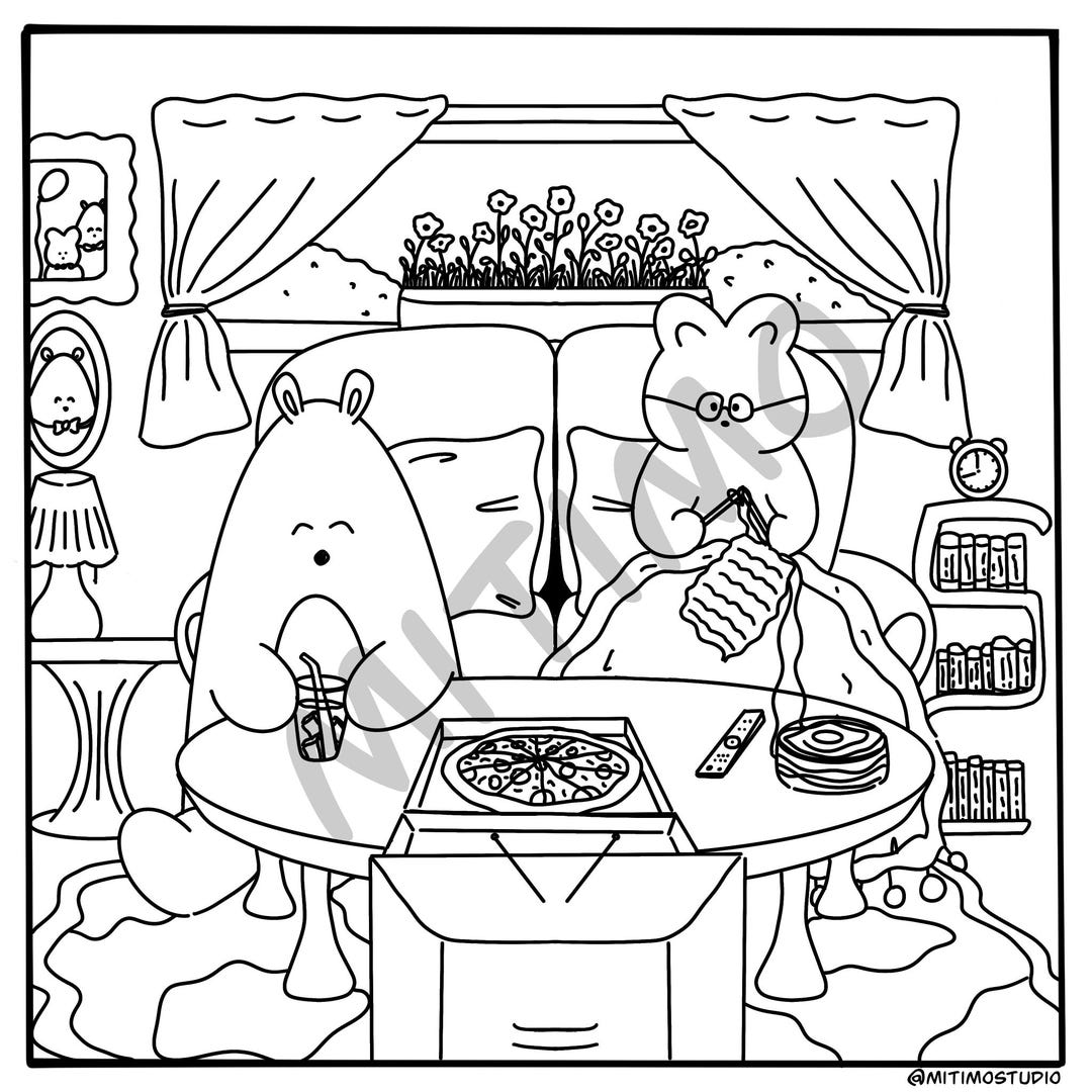 Movie Night Cozy Coloring Page - Etsy Australia
