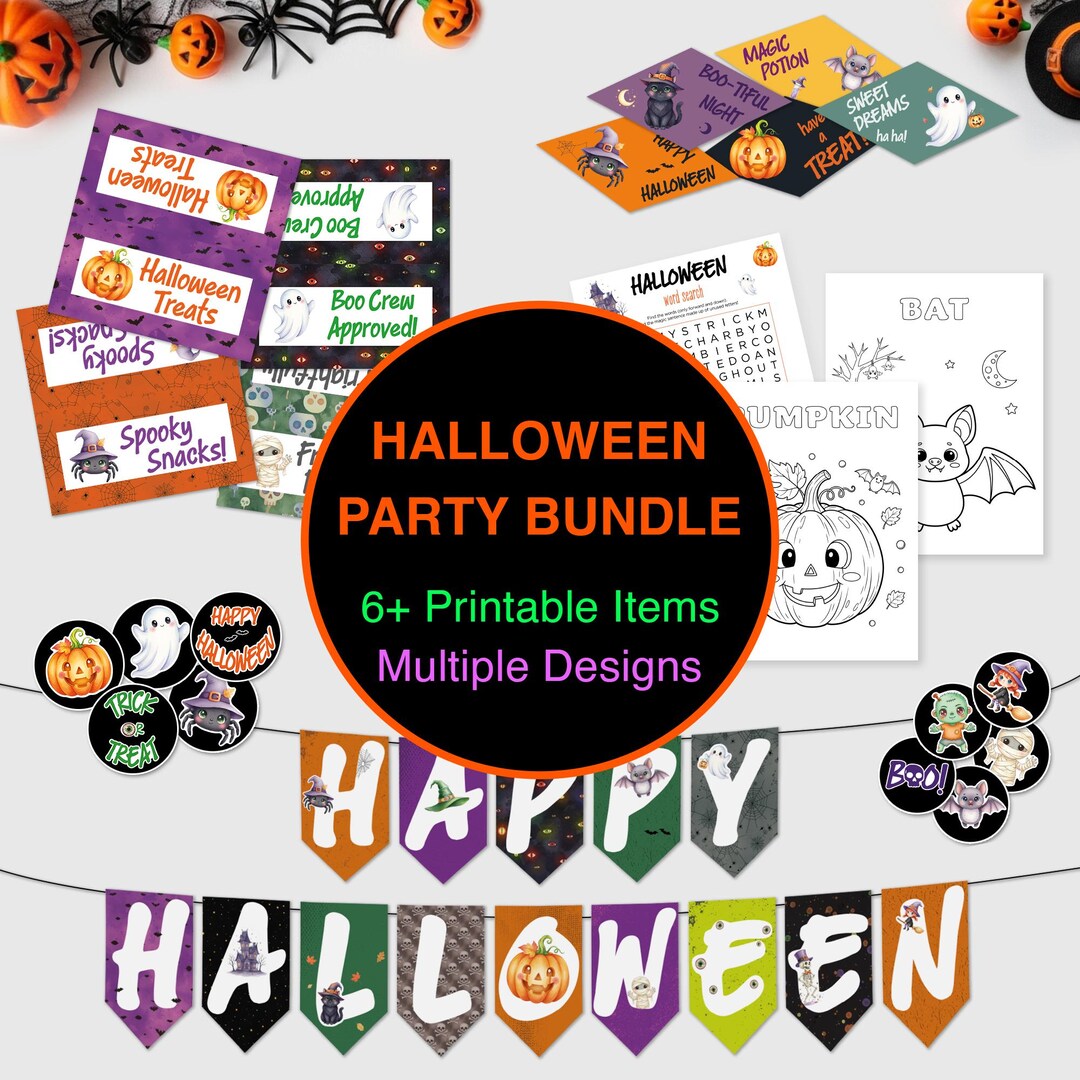 Halloween Party Bundle: Printable Decor & Games | Banner, Toppers ...