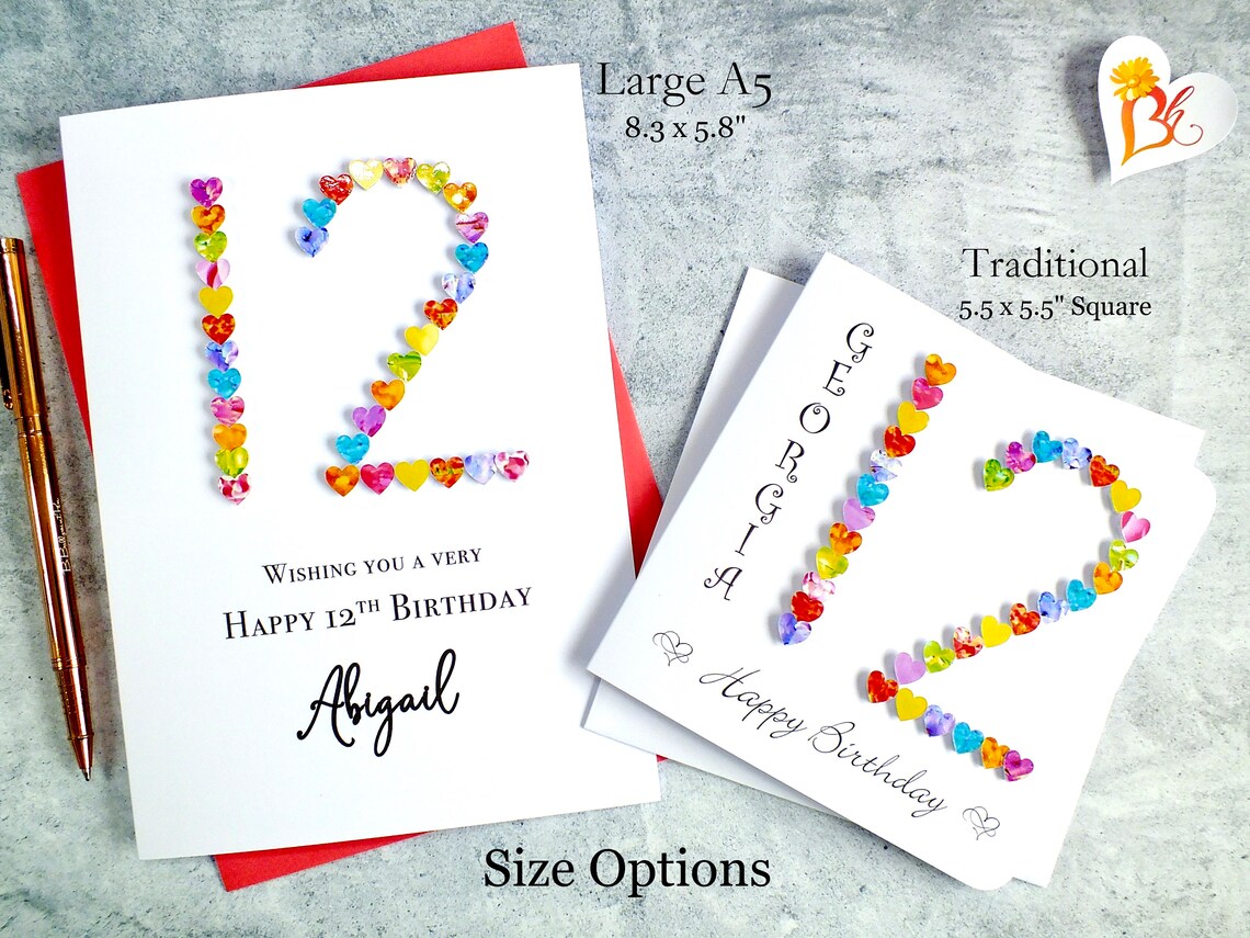 12th Birthday Card - Handmade & Personalised Age 12 Card for Girls ...