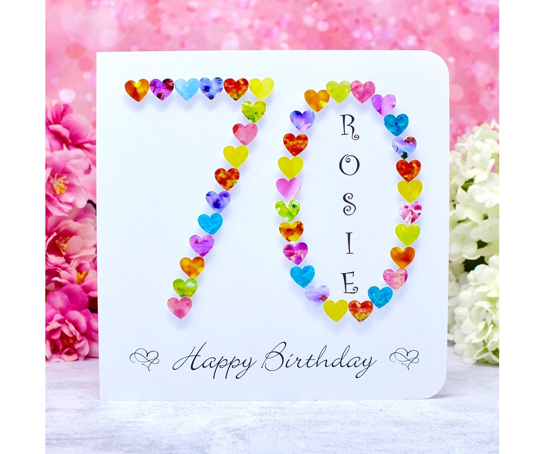 70th Birthday Card - Personalised Age 70 Card - Handmade 70th Birthday Card for Mum, Sister ...
