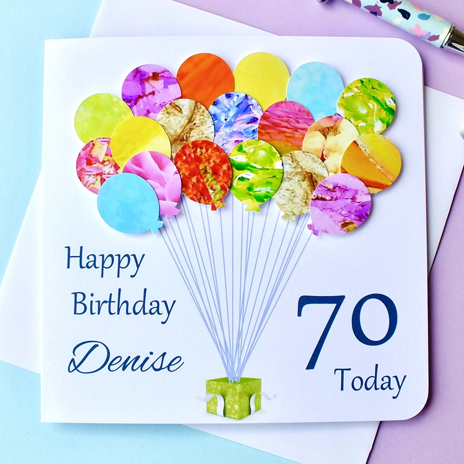 70th Birthday Card Personalised Age 70 Birthday Balloons Card Handmade ...