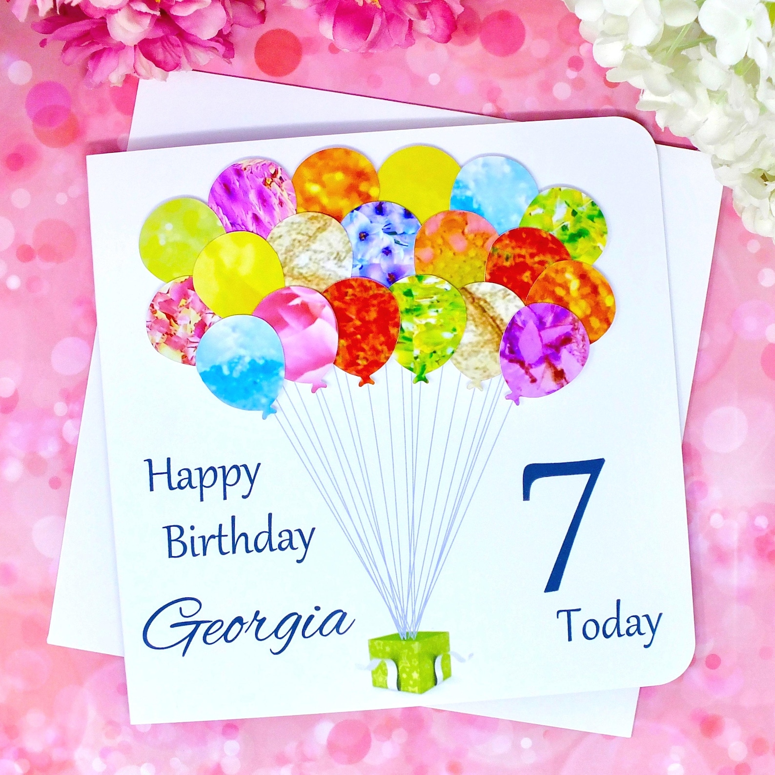7th Birthday Card - Personalised Age 7 Birthday Balloons Card ...
