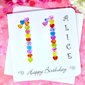 Handmade 11th Birthday Card - Personalised With Name - Colourful Age 11 ...