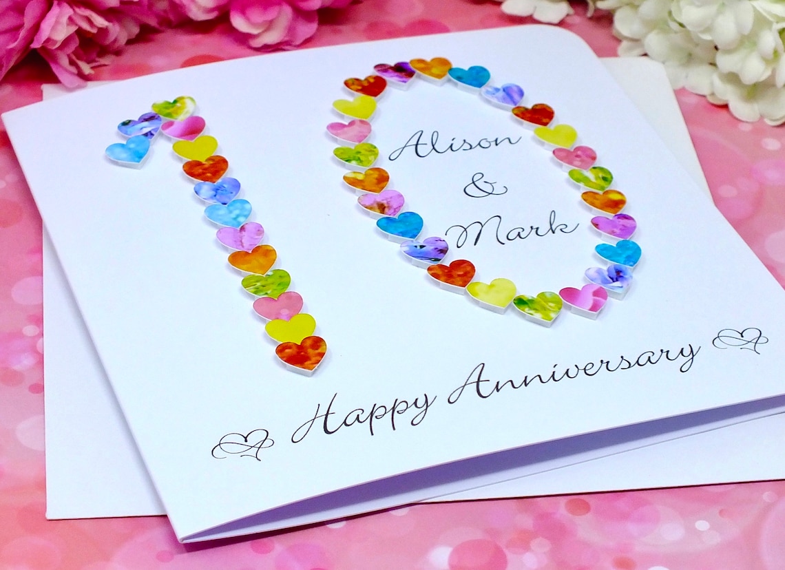 10th Wedding Anniversary Card, Handmade and Personalised Our 10 Year ...