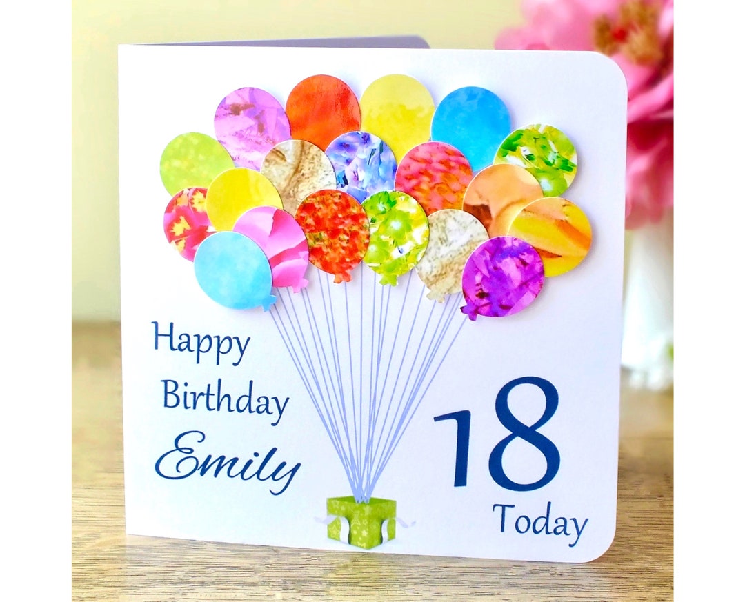 18th Birthday Card Personalised Age 18 Birthday Balloons Card Handmade ...