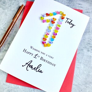 1st Birthday Card Personalised and Handmade First Birthday Card With ...
