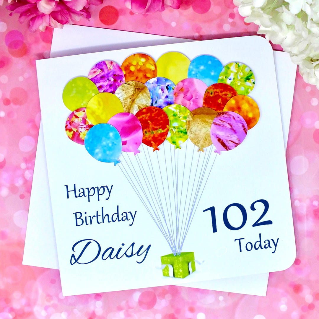 Personalised 102nd Birthday Card - Age 102 Handmade Birthday Balloons ...