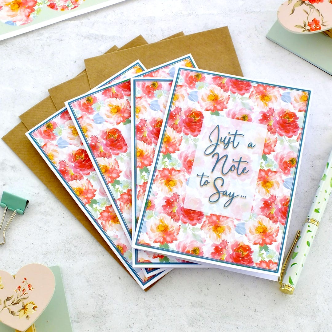 Pack of Blank Greeting Cards for Any Occasion - Peonies Red & Pink ...