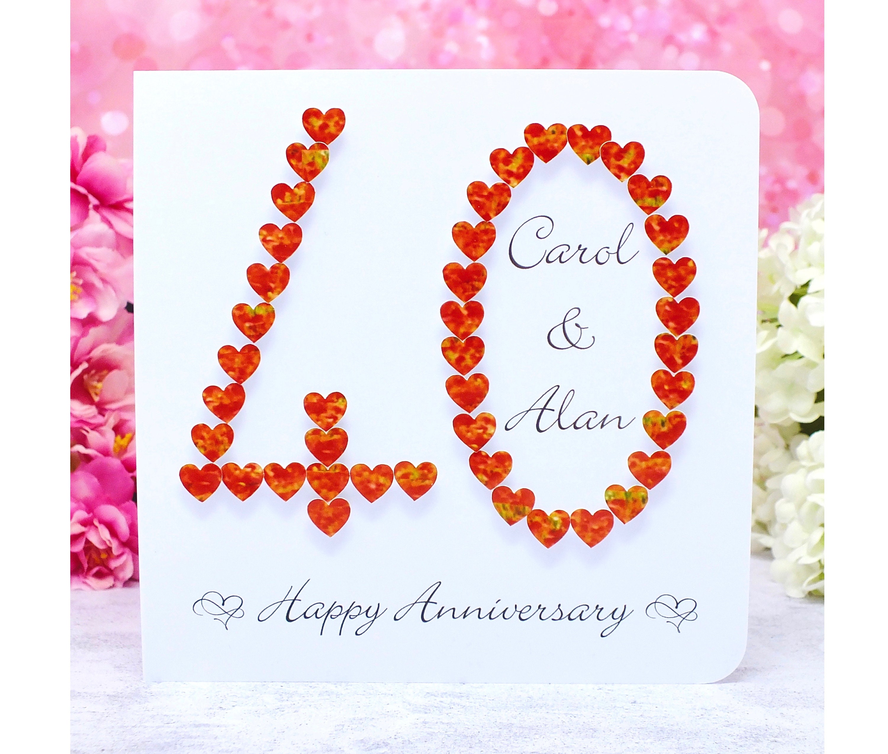 40th Anniversary Card Personalised 40 Ruby Wedding | Etsy