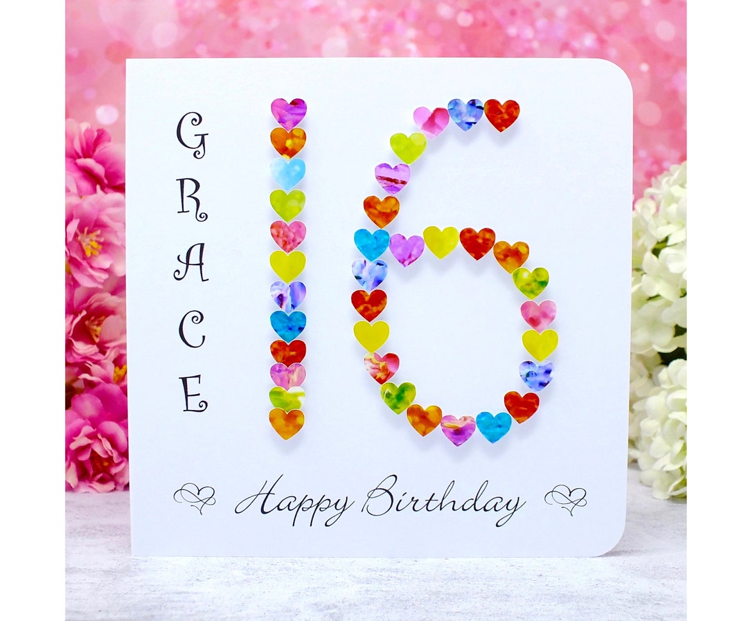 16th Birthday Card - Personalised Age 16 Birthday Cards - Handmade for ...