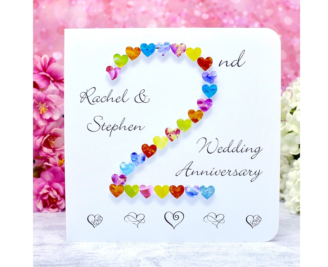 2nd Wedding Anniversary Card, Handmade Personalised Second 2nd ...