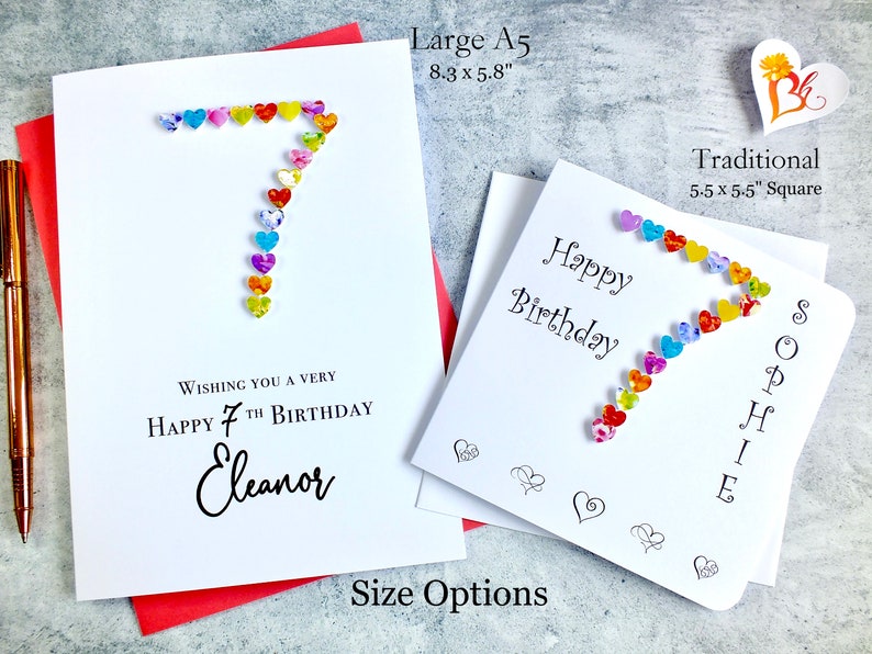 7th Birthday Card for Girls or Boys Handmade for Daughter, Son, Great ...