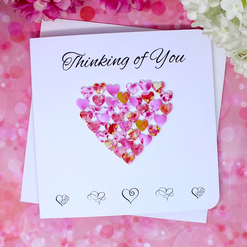 Handmade Thinking of You Card: Pink or Blue Love Hearts, Personalised ...