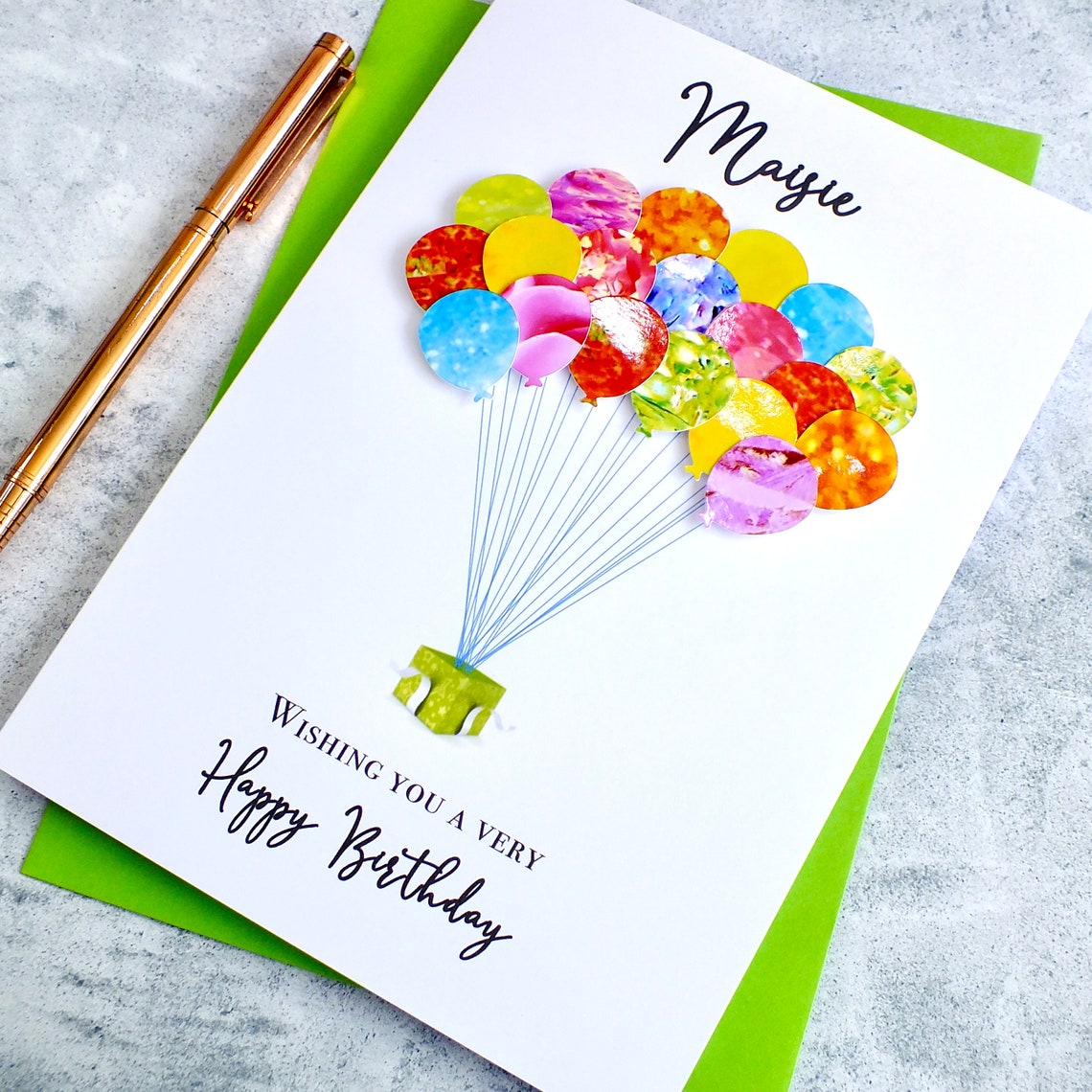 Personalised Birthday Card - Handmade Custom Birthday Balloons Card ...