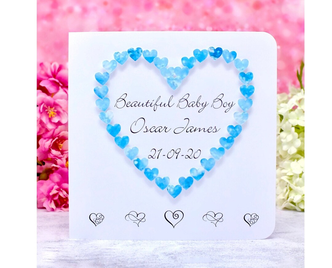 New Baby Boy Card - Personalised Name and Date, Beautiful Baby Boy ...
