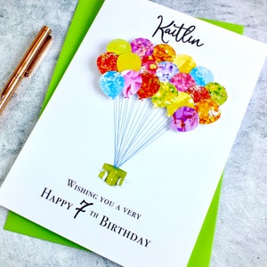 7th Birthday Card - Personalised Age 7 Birthday Balloons Card ...