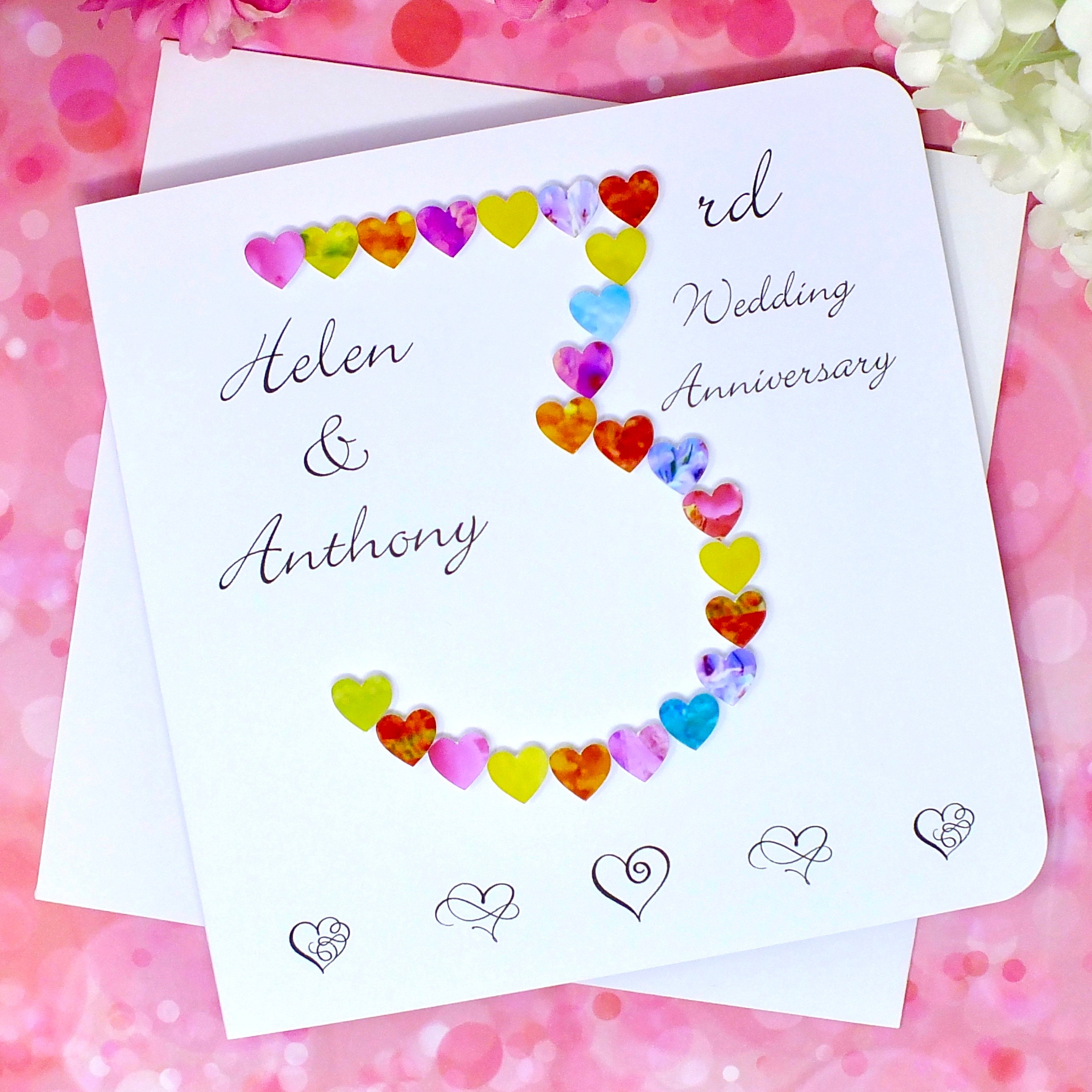 3rd Wedding Anniversary Card Handmade & Personalised Our 3rd - Etsy UK