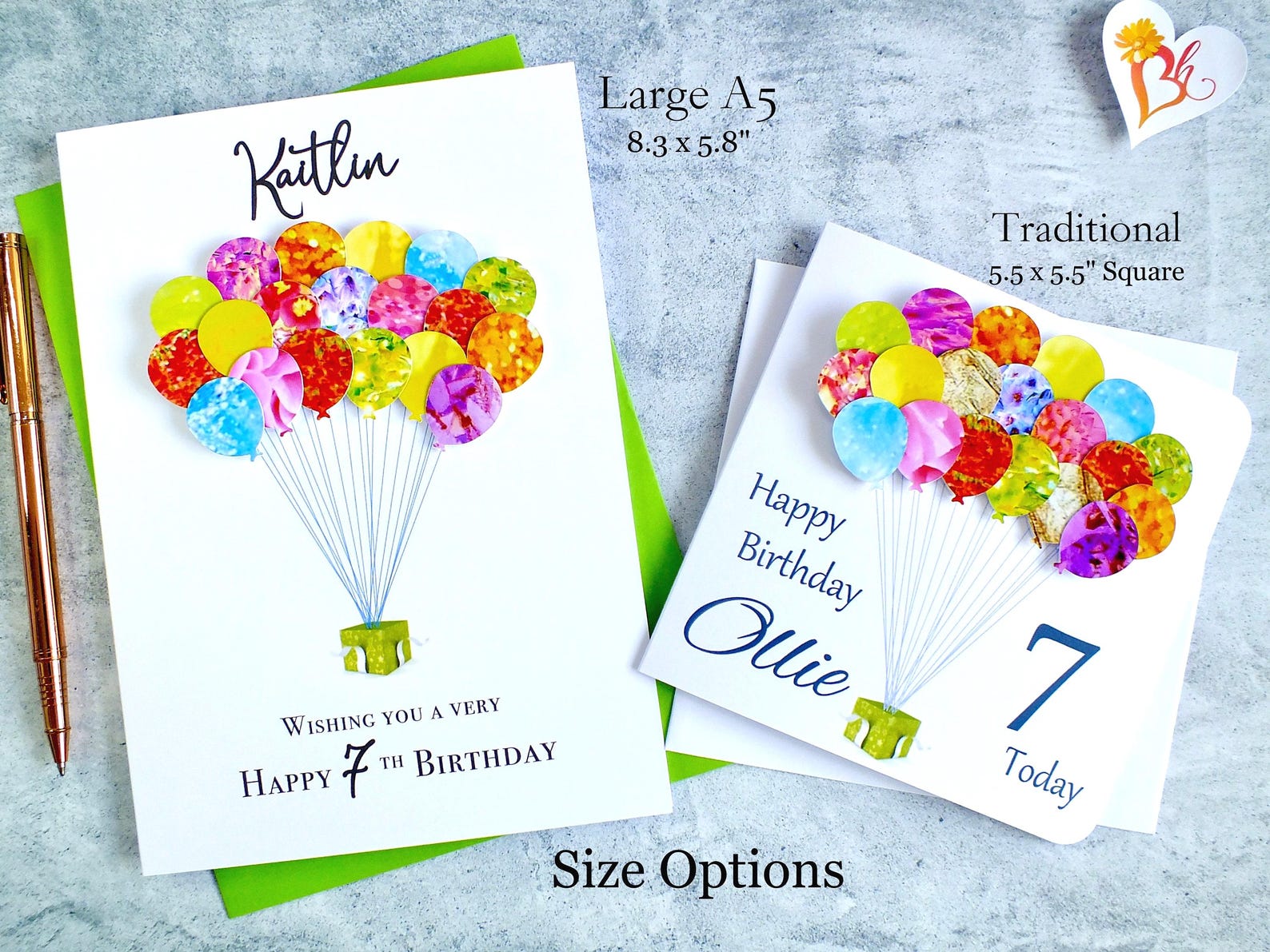 7th Birthday Card - Personalised Age 7 Birthday Balloons Card ...