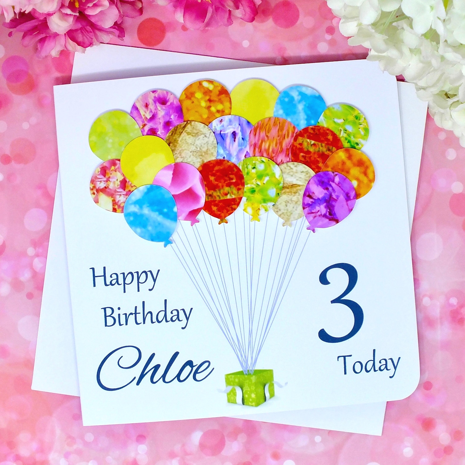 3rd Birthday Card - Personalised Age 3 Birthday Balloons Card ...