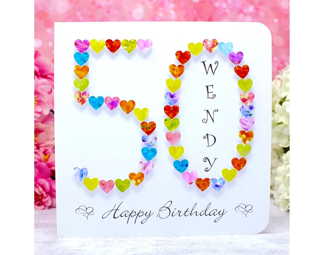 50th Birthday Card - Personalised Age 50 Card - Handmade 50th Birthday ...