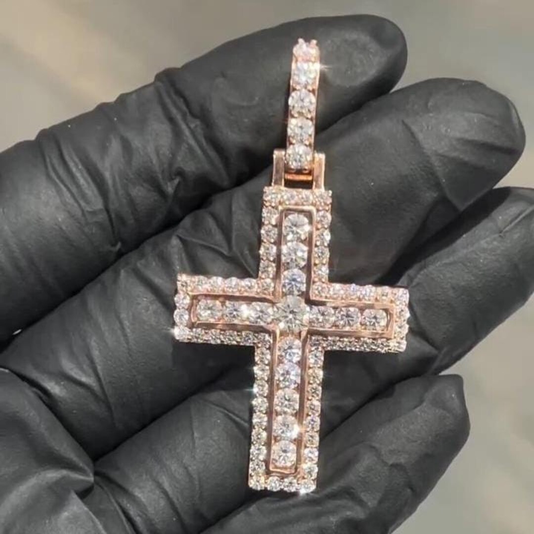14K Gold VVS Diamond Cross Necklace Lab Grown Diamond Pendant Custom ...