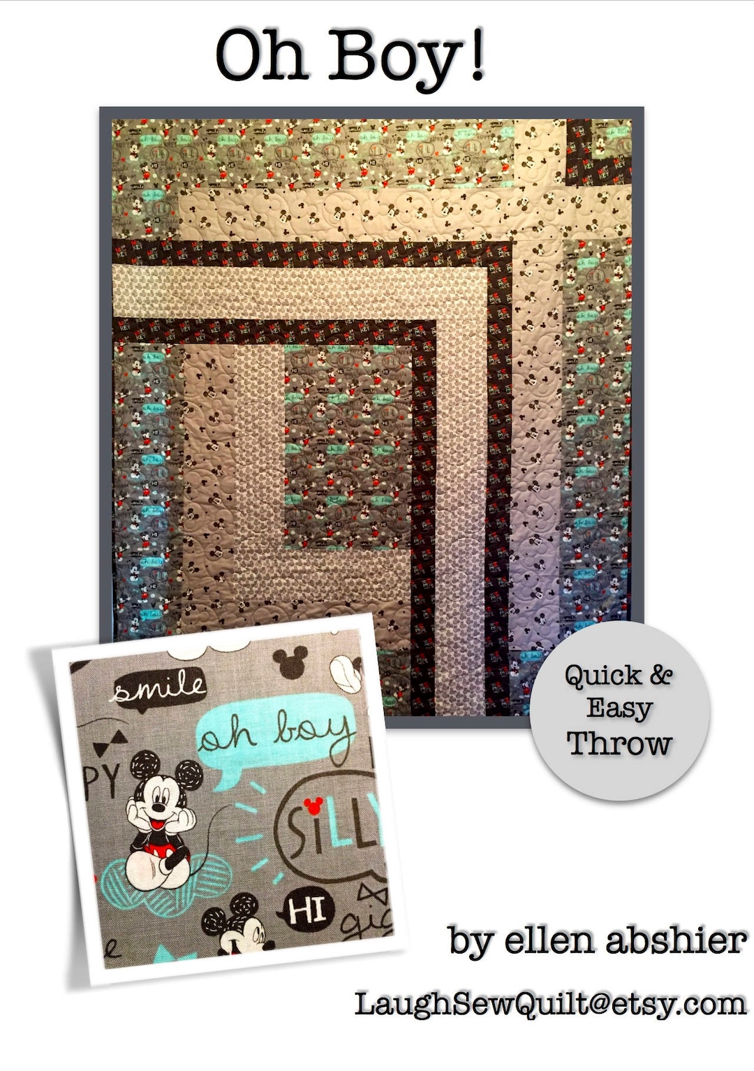 Oh Boy Mickey Mouse Throw Size Quilt Pattern by Ellen Abshier - Etsy