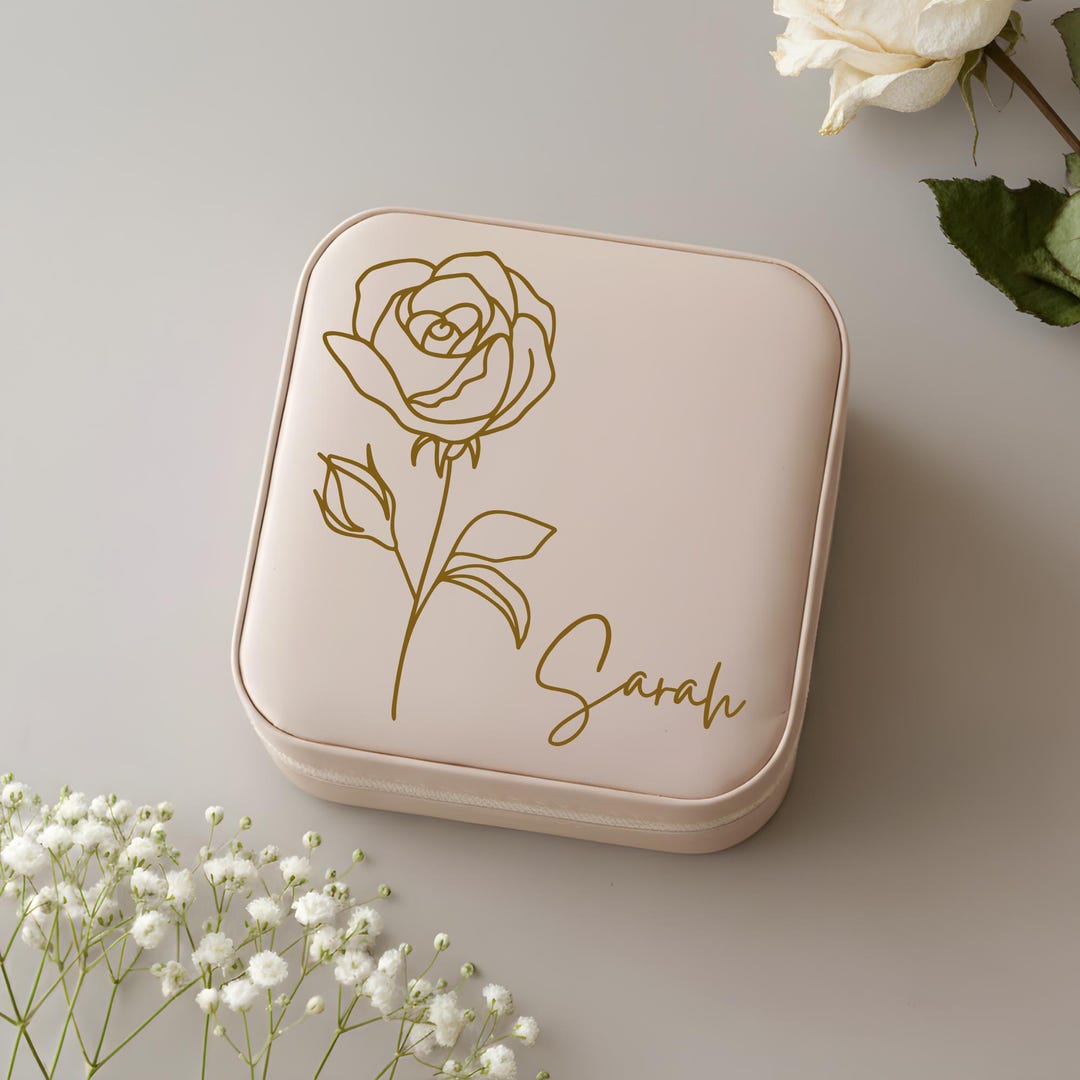 Personalised Jewellery Box With Custom Name and Birth Flower or ...