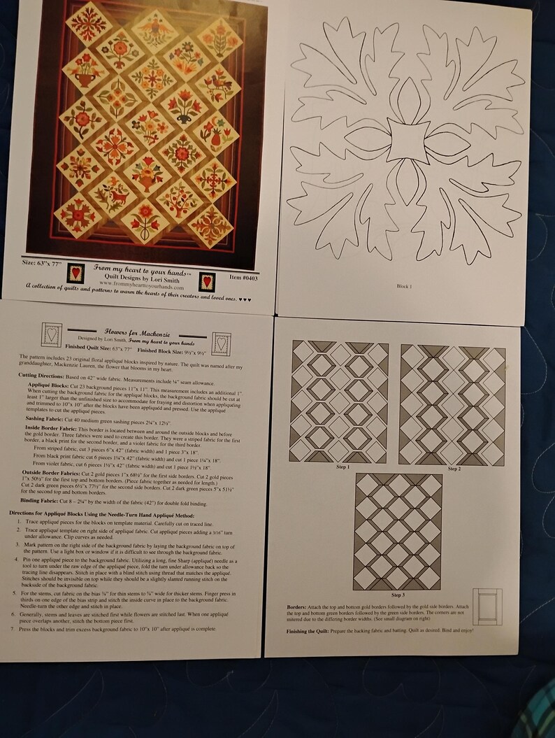 5 Floral Quilt Patterns and 1 Sampler Flowers for Mackenzie, Fireworks ...
