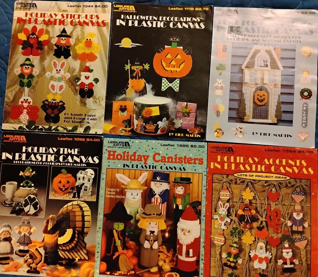 Six Holiday Plastic Canvas Leaflets Halloween Thanksgiving Christmas ...
