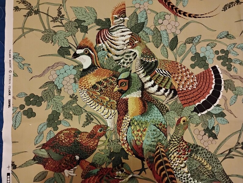 Game Birds Fabric by Cyrus Clark TWO Pieces: 2 Yds. - 2" X 56" AND 1 Yd ...