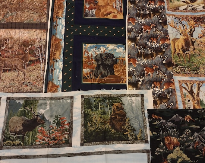 Seven Wildlife Fabrics and Panels Bear Deer Moose Wolf Elk Eagle Geese ...