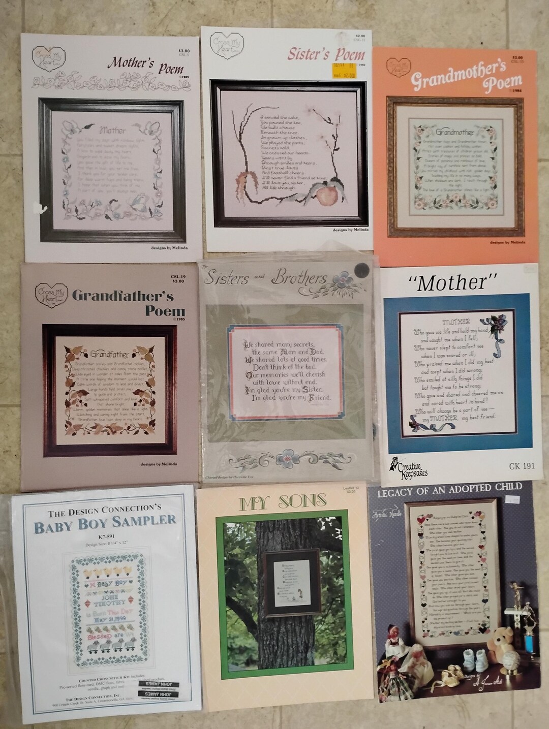 6 Family Cross Stitch Patterns & 2 Kits: Mother (2), Grandparents ...
