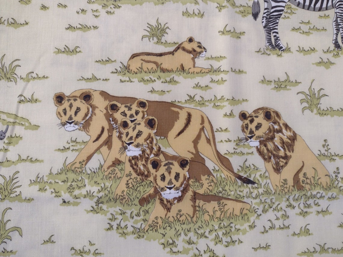 Jungle Animal Fabrics, Crewel Kit 2 Yds. X 44" Joan Messmore & 2.75 Yds ...