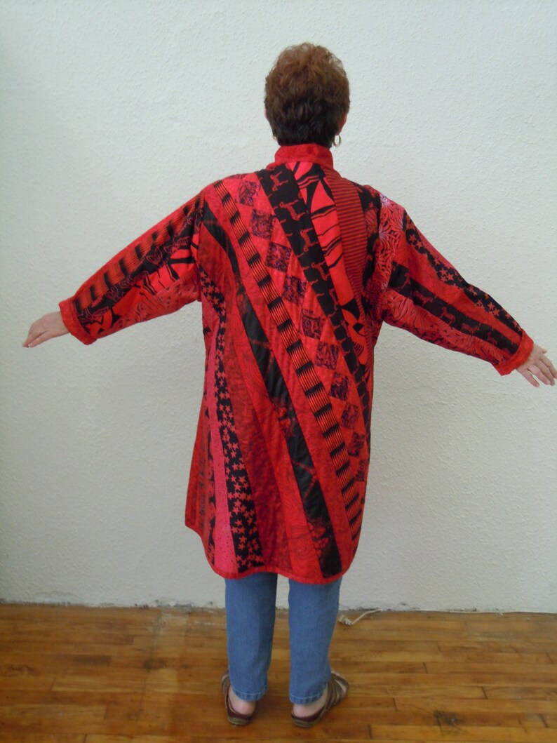 Quilted coat jacket by Tabitha Quilt in bright red and black | Etsy