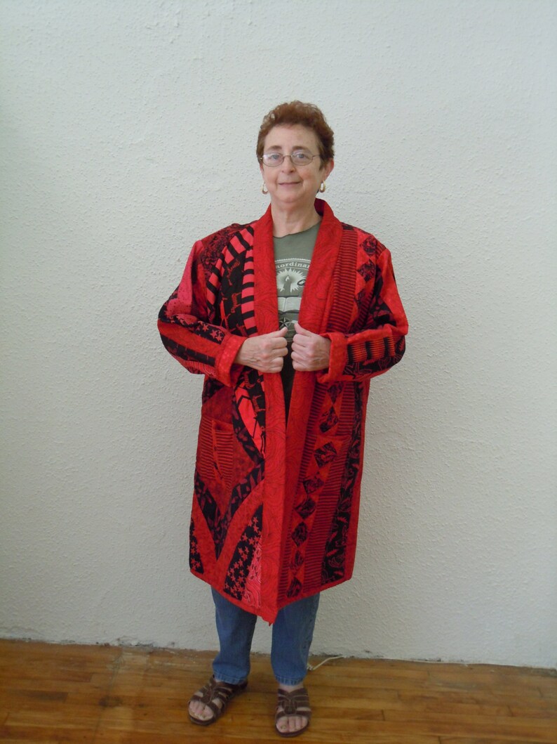 Quilted coat jacket by Tabitha Quilt in bright red and black | Etsy