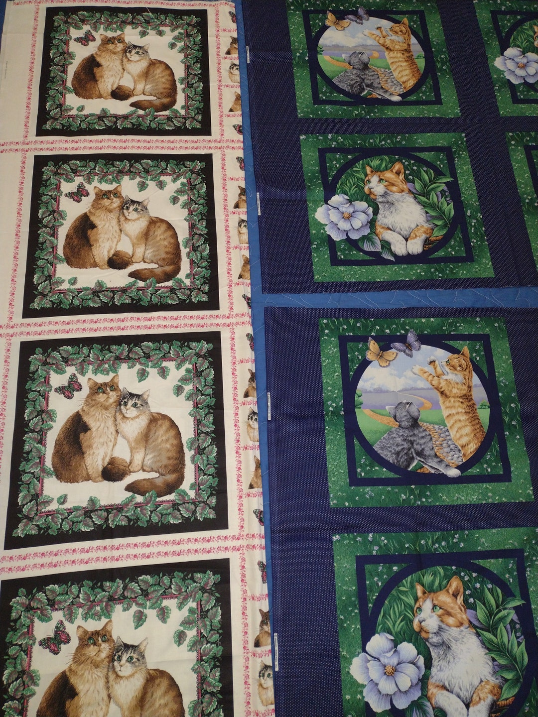 16 Cat Fabric Panels 4 Panels of 2 Mirror Image Designs (8) of Panel A ...