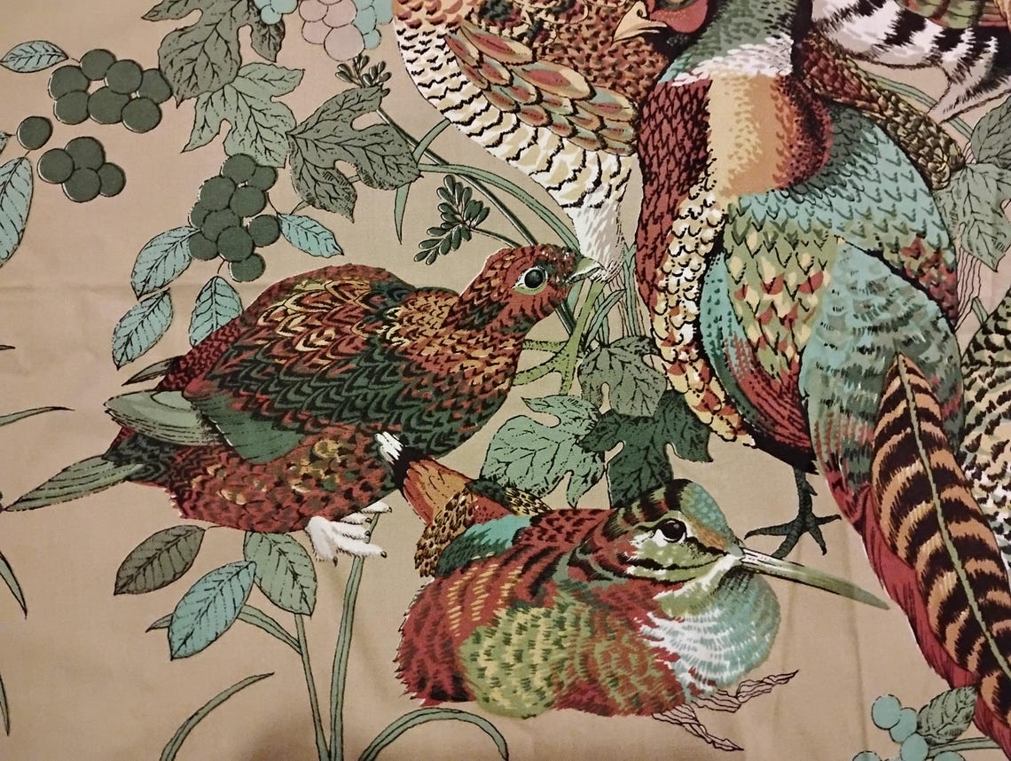 Game Birds Fabric by Cyrus Clark TWO Pieces: 2 Yds. - 2" X 56" AND 1 Yd ...