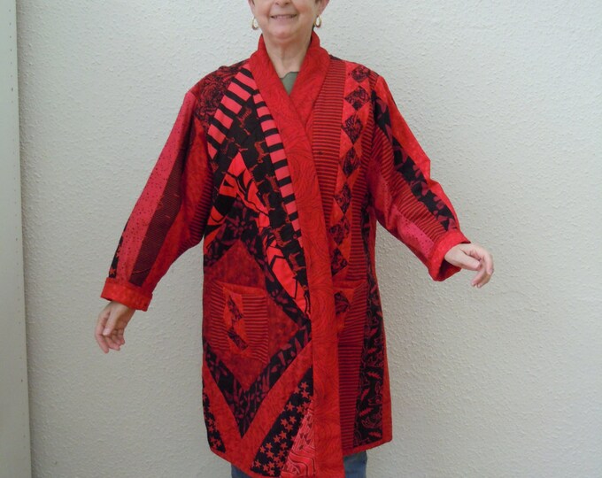 Quilted Coat -jacket by Tabitha Quilt in Bright Red and Black Seminole ...