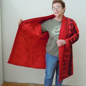 Quilted Coat jacket by Tabitha Quilt in Bright Red and Black Seminole ...