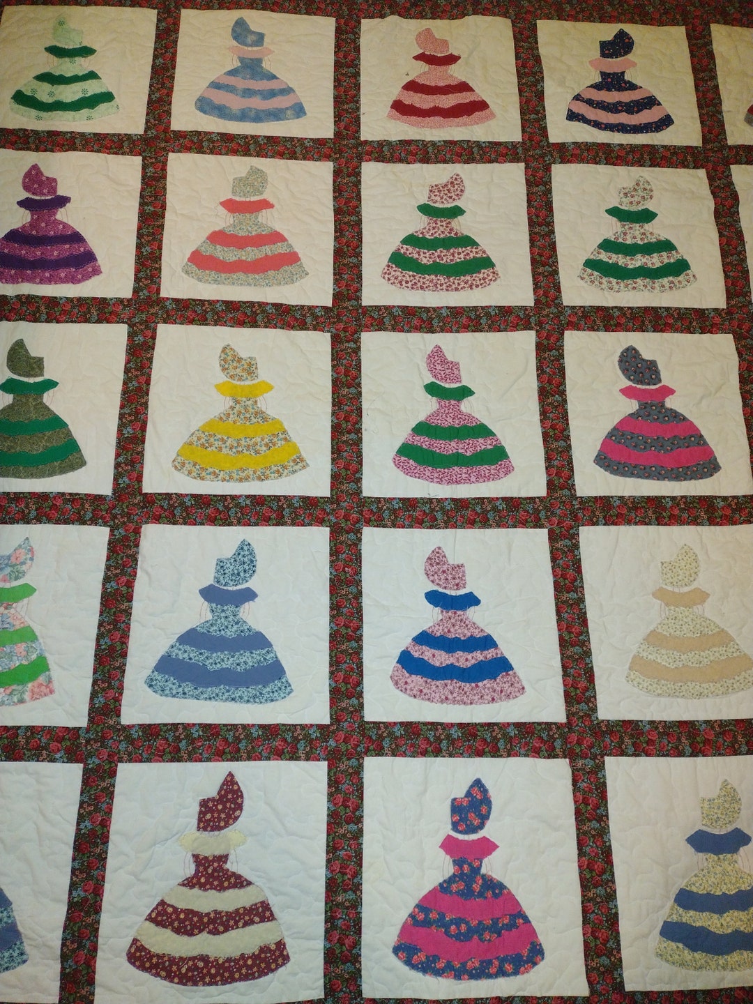 Southern Belle Quilt 86" X 86" 1960s Machine Applique & Quilted Hand ...