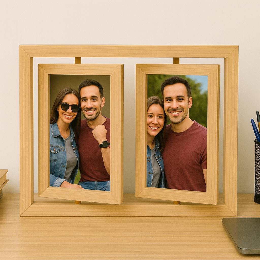 Rotating Wooden Double Photo Frame | 4-sided Picture Display | Custom 4 ...