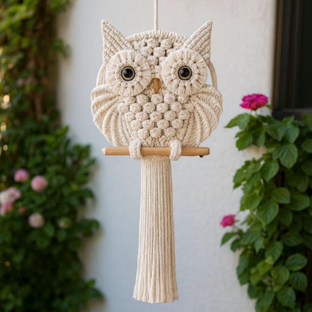 Handmade Macramé Owl Wall Hanging | Boho Home Decor | Cotton Rope Owl ...