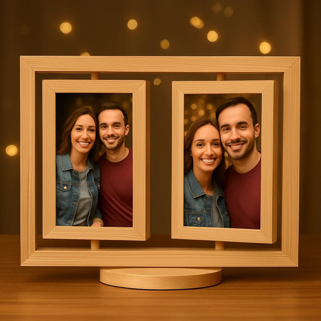 Rotating Wooden Double Photo Frame | 4-sided Picture Display | Custom 4 ...