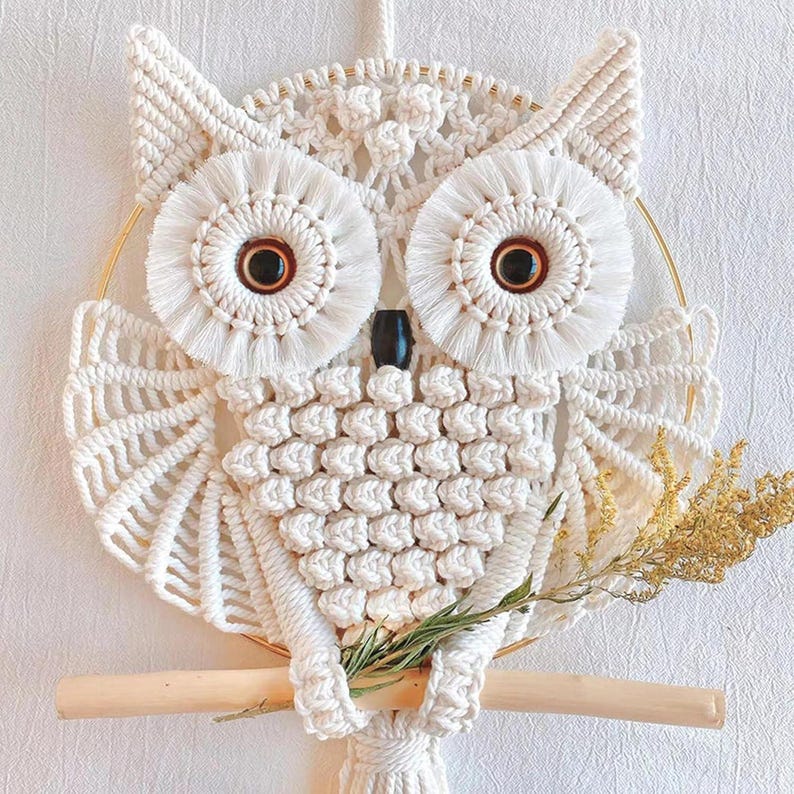 Handmade Macramé Owl Wall Hanging | Boho Home Decor | Cotton Rope Owl ...