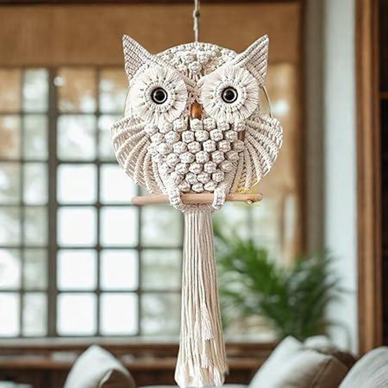 Handmade Macramé Owl Wall Hanging | Boho Home Decor | Cotton Rope Owl ...