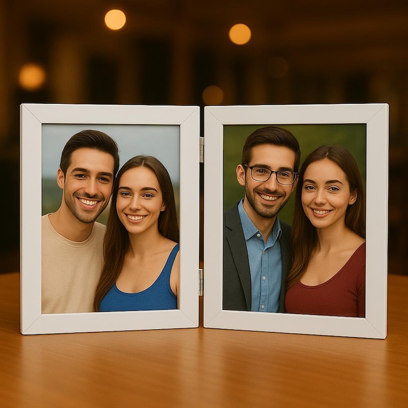 Personalized Folding Photo Frame | Hinged Wooden Double Picture Frame ...