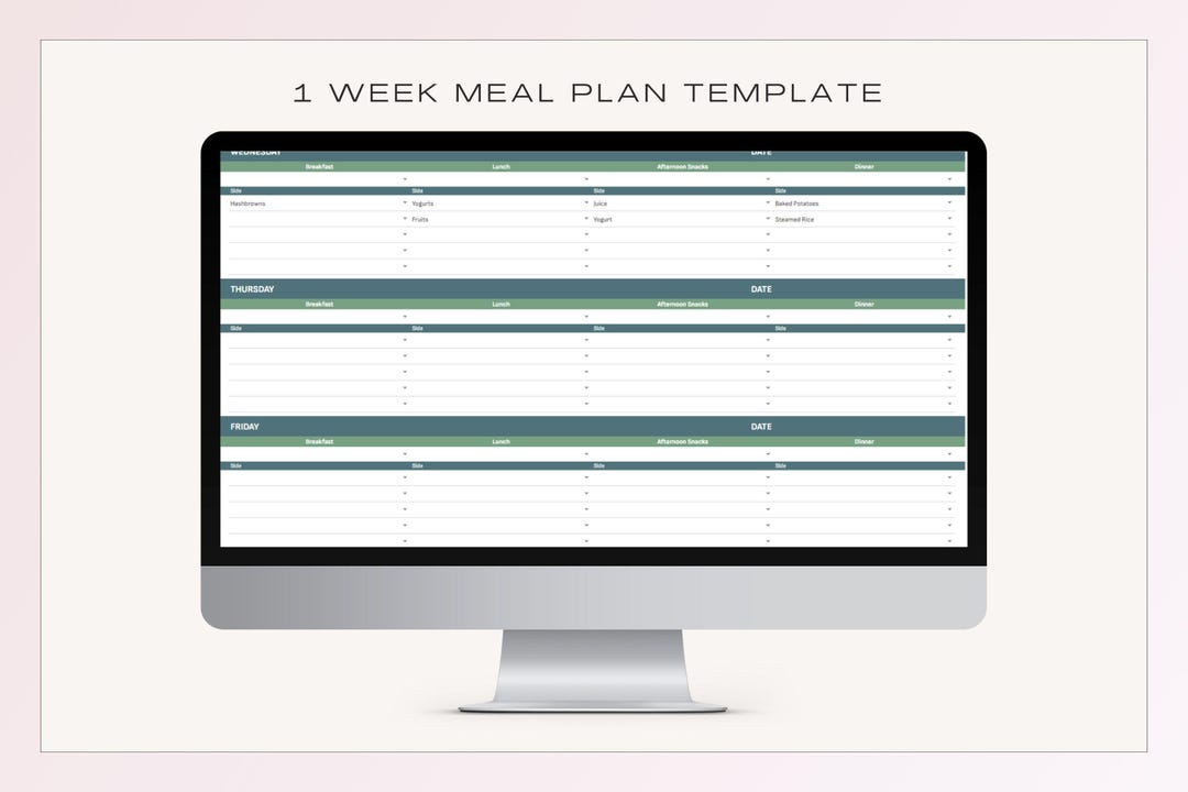 Editable 1 Week Meal Plan Template, Google Sheets (digital Download) - Etsy