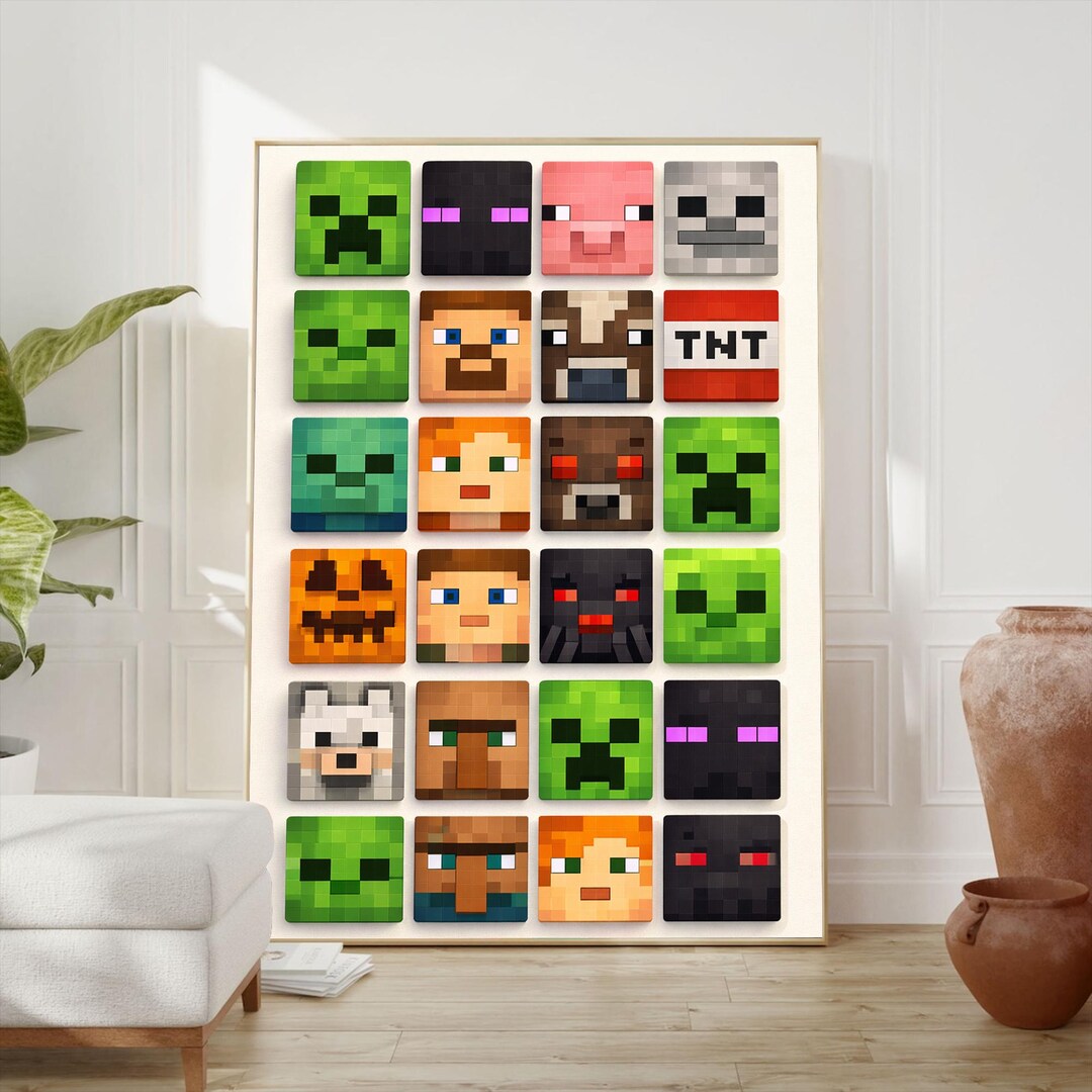 Pixel Block Characters Wall Art, Gamer Room Decor, Gaming Poster ...