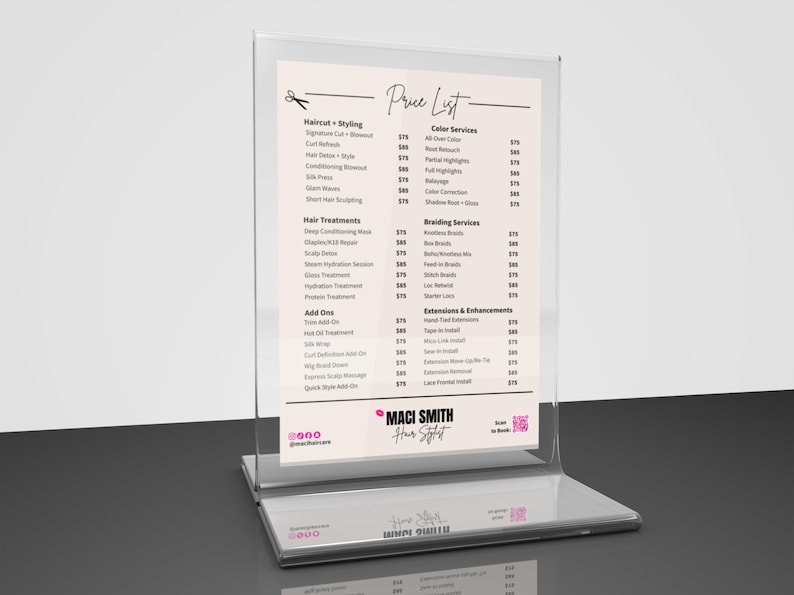 Hair Salon Pricelist Template: Braiding, Wig Install (DIY Canva ...